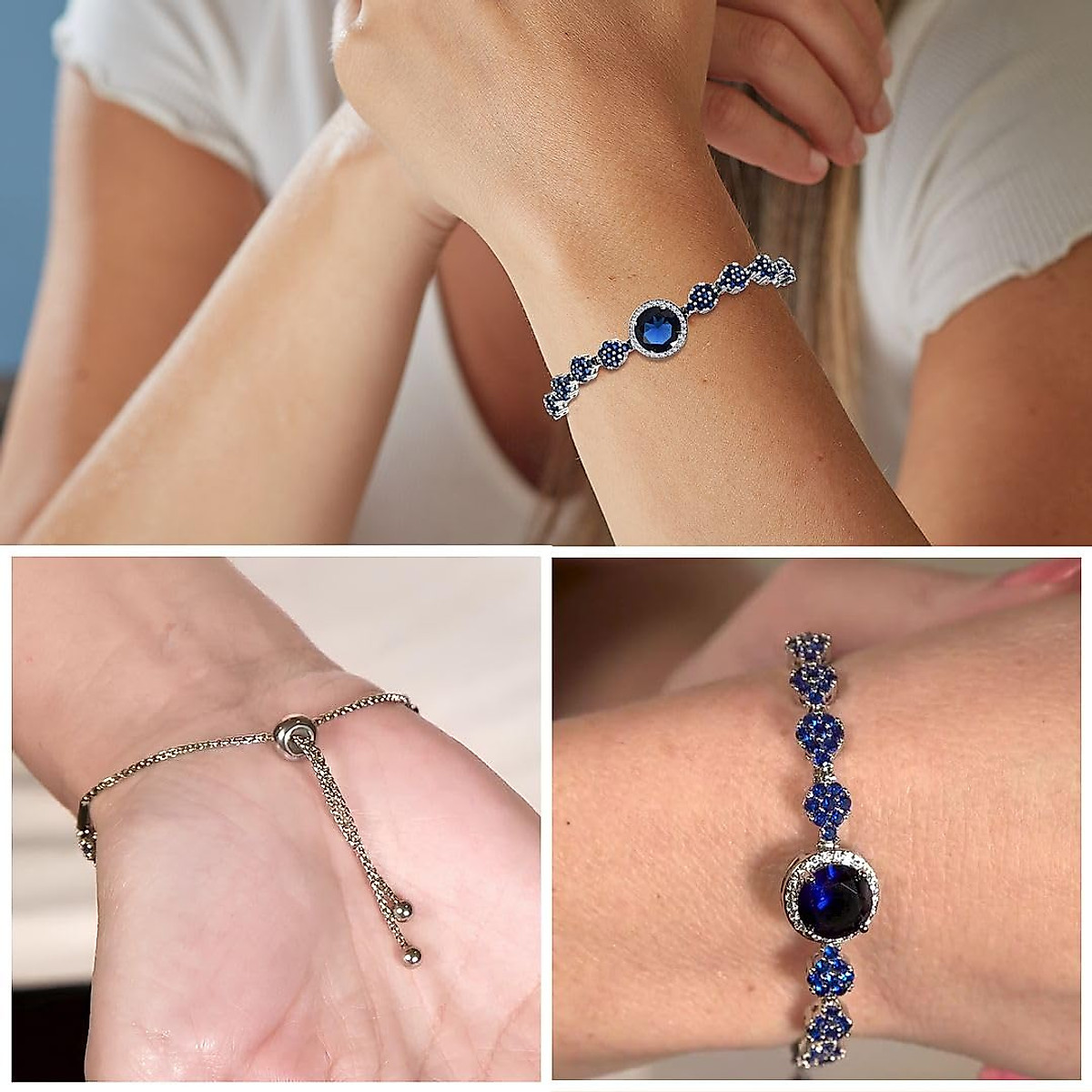 Shop LC Blue White Cubic Zirconia Bracelets for Women CZ Bolo Bracelets for Women Adjustable Tennis Bracelets for Women Fashion Jewelry Birthday Gifts for Women