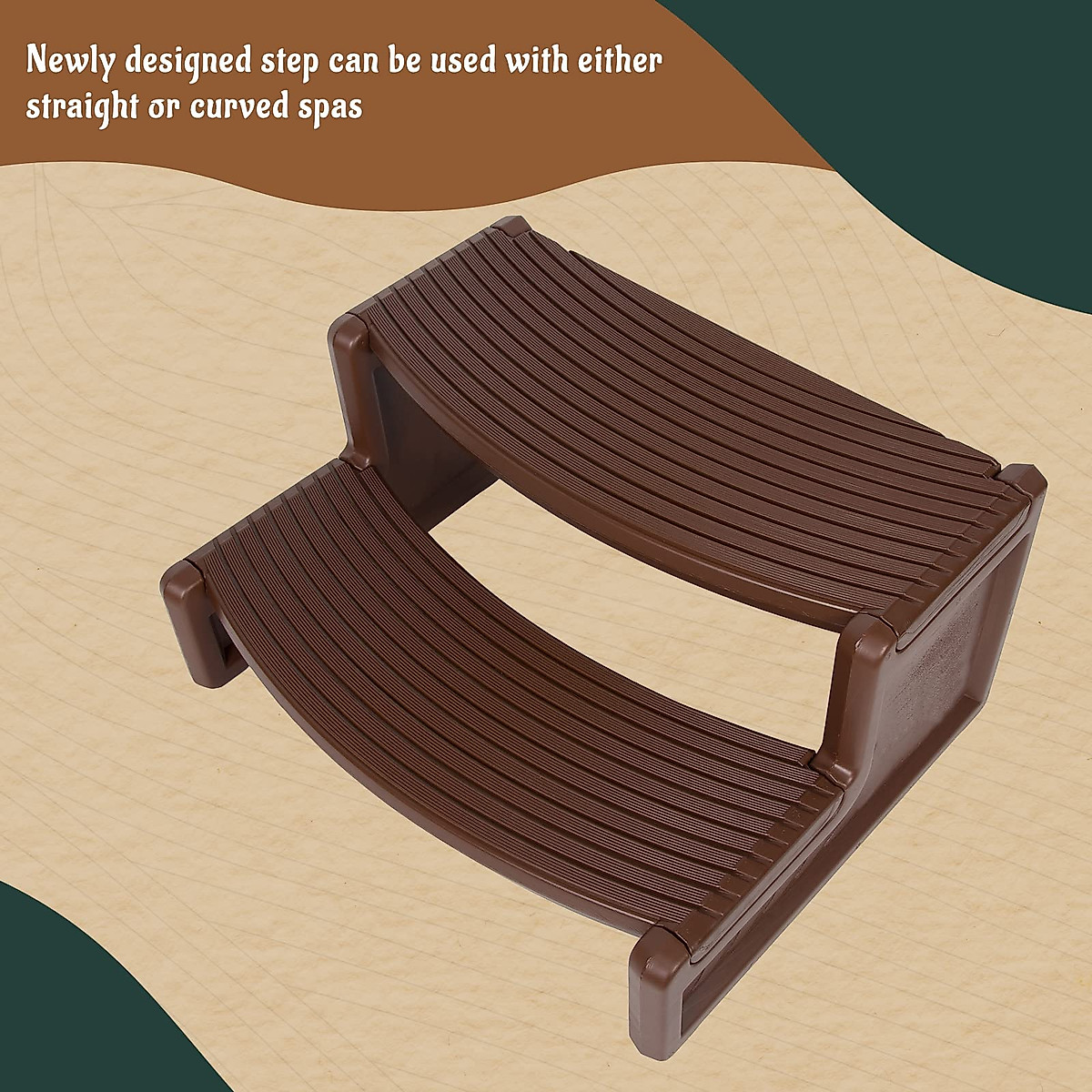 HECASA Spa Step Hot Tub 2-Step Universal Outdoor Indoor Step Stool Pool Ladder Plastic Handi Step Slip Resistant Striped