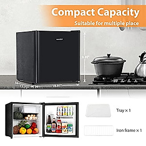 BANGSON Small Refrigerator, 1.6 Cu.Ft mini fridge with freezer, Adjustable Temperature and Leveling Leg, Reversible Single Door, Compact Refrigerator Dorm, Office, Bar and Outdoors