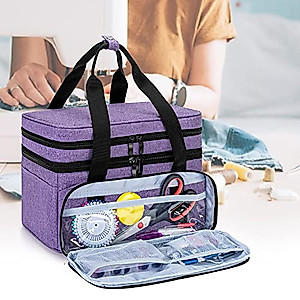 BAFASO Double Layer Sewing Accessories Organizer with 2 Detachable Pouches, Large Sewing Storage Bag for Sewing Tools (BAG ONLY), Purple