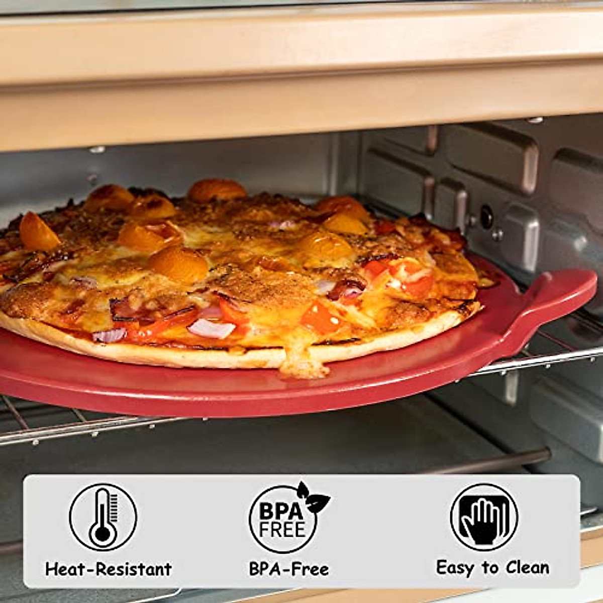 Roponan Pizza Stone, 13" Round Baking Stone for Oven and Grill, Heavy Duty Cordierite Pizza Stone with Handle, Great for Crispy Crust Pizza, Bread and Cookies