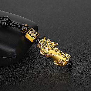 Feng Shui Black Obsidian Wealth Bracelet Necklace Pi Xiu Set for Women Men, Good Luck Necklace Feng Shui Bracelet