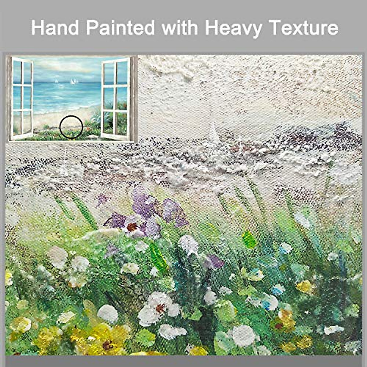 ARTISTIC PATH Window Picture Seascape Wall Art: Sailboat Beach Scene Artwork Painting on Canvas for Office (45" W x 30" H,Multi-Sized)