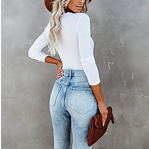 REVETRO Womens Slimming Undershirts Long Sleeves Thermal Underwear Round Neck Layer Tee White Medium…