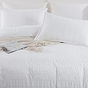 HOMBYS Oversized King Duvet Cover Set 120"x120", Striped Textured Seersucker Duvet Cover 3 Pieces Set, Cream White Boho Duvet Cover for All Season with Zipper Closure,Soft Breathable Duvet Cover Set