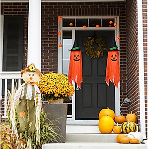 CROOT Halloween Decorations,2 Pack Orange Pumpkins Wizard Hat Outdoor Halloween Decorations, Halloween Orange Ornaments Party Decor for Fall Home Garden Tree Porch Lawn Window