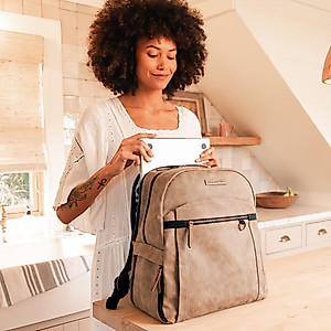 Petunia Pickle Bottom 2-in-1 Provisions Breast Pump & Diaper Bag Backpack | Designed for Busy Parents | Spacious Main Compartment for Carrying Essentials | Brioche