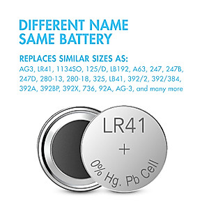Tenergy 1.5 Volt Battery Button Cell LR41, ag3 Batteries Equivalent, Ideal for thermometers, Watches, Laser Pointers, Small Toys, Portable Electronics, 20 Pack