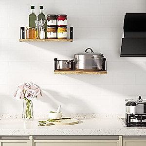 SRIWATANA Floating Shelves Wall Mounted Set of 2 Rustic Wood Shelves with Large Capacity(Carbonized Black)