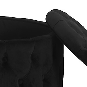 Homebeez 28 Inch Round Velvet Storage Ottoman, Button Tufted Footrest Stool Coffee Table for Living Room, Black