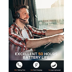 Tribit Bluetooth Headset, Wireless Headset with Microphone Qualcomm CVC 8.0 AI Noise Canceling for Trucker Office, 50H Talk Time Mute Button Headset with Adapter for Computer Cell Phones, CallElite81