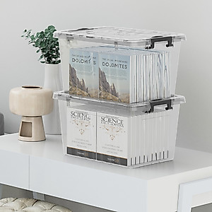 Cetomo 18Qt*4 Plastic Storage Bins, Storage Box, 4 Pack, Organizing Container with Durable Lids and Secure Latching Buckles, Stackable and Nestable, Clear with Black Buckle