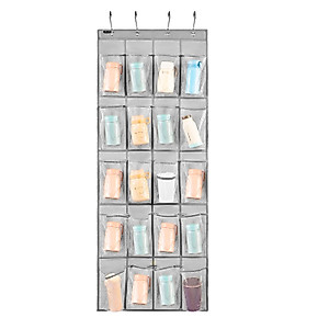 ANZORG Over Door Hanging Water Bottle Holder Cup Organizer for Kitchen Pantry Glass Bottle Storage Rack with 20 Pockets (MESH POCKETS)