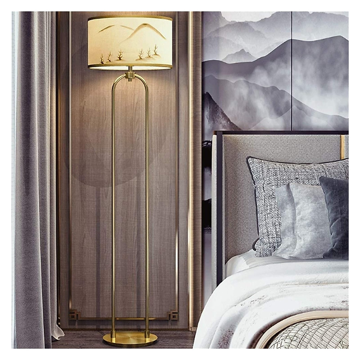 NTIYOU Floor Light Metal Floor Lamp Fabric Lampshade Floor Light Simple Vertical Double Pole Iron Floor Lamps for Living Room Bedroom Office