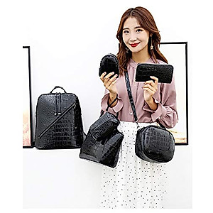 Women Fashion Handbags Wallet Tote Bag Shoulder Bag Top Handle Satchel Backpack Purse Set 6pcs (Brown)