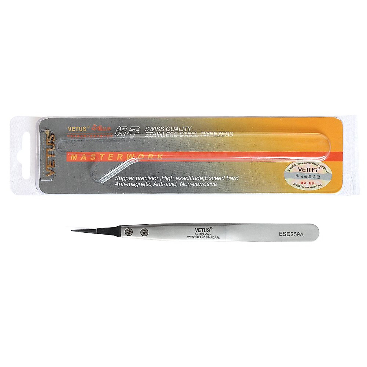 Vetus Tweezer Non-magnetic Stainless Steel Exchangeable Tip (ESD-259A)
