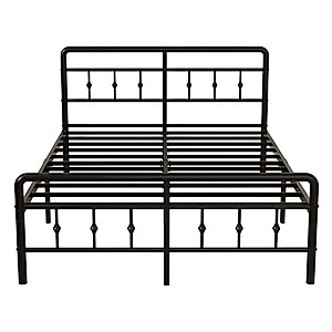 DiaOutro 16 Inch Full Size Bed Frame with Headboard and Footboard, Classic Metal Platform No Box Spring Needed Heavy Duty Victorian Style Iron-Art Mattress Foundation/Under Storage Matte Black DA13