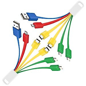 Charging Cable for Multiple Devices (2-Pack) 6 in 1 Multi Charger Cord Universal Charging Wire Lead with Lightning Type C Micro USB Connectors for Travel Fast Charge Electronics (Multi-Colored)
