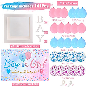 Gender Reveal Baby Balloon Boxes Decorations, Pink Blue Balloon Arch Garland Kits With 4pcs Baby Boxes, Gender Reveal Backdrop for Baby Shower,Boy or Girl gender Reveal Party Supplies(141pcs)