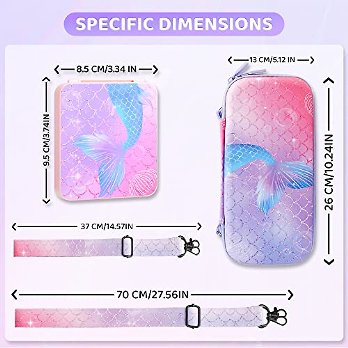 RHOTALL Carrying Case for Nintendo Switch & Switch OLED Cover, Hard Portable Travel Case for Switch Game Accessories with Purple Game Case and 2 Thumb Caps - Fish Tail