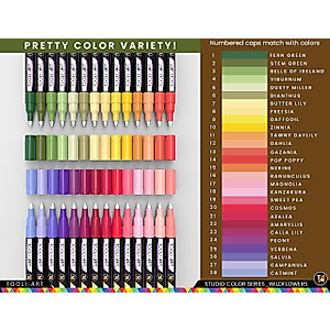28 Wildflower Colors Acrylic Paint Pens Studio Color Series Markers Set 0.7mm Extra Fine Tip, Rock Painting, Glass, Mugs, Wood, Metal, Canvas, DIY, Detailing. Non Toxic, Waterbased, Quick Drying