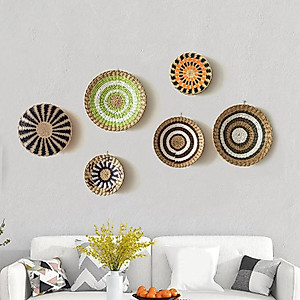 Walbest Woven Basket Hanging Wall Decor - Round Handmake Decorative Seagrass Boho Wall Art Baskets - Ethnic Art Style Natural Hanging Wicker Rattan Plates H 20cm
