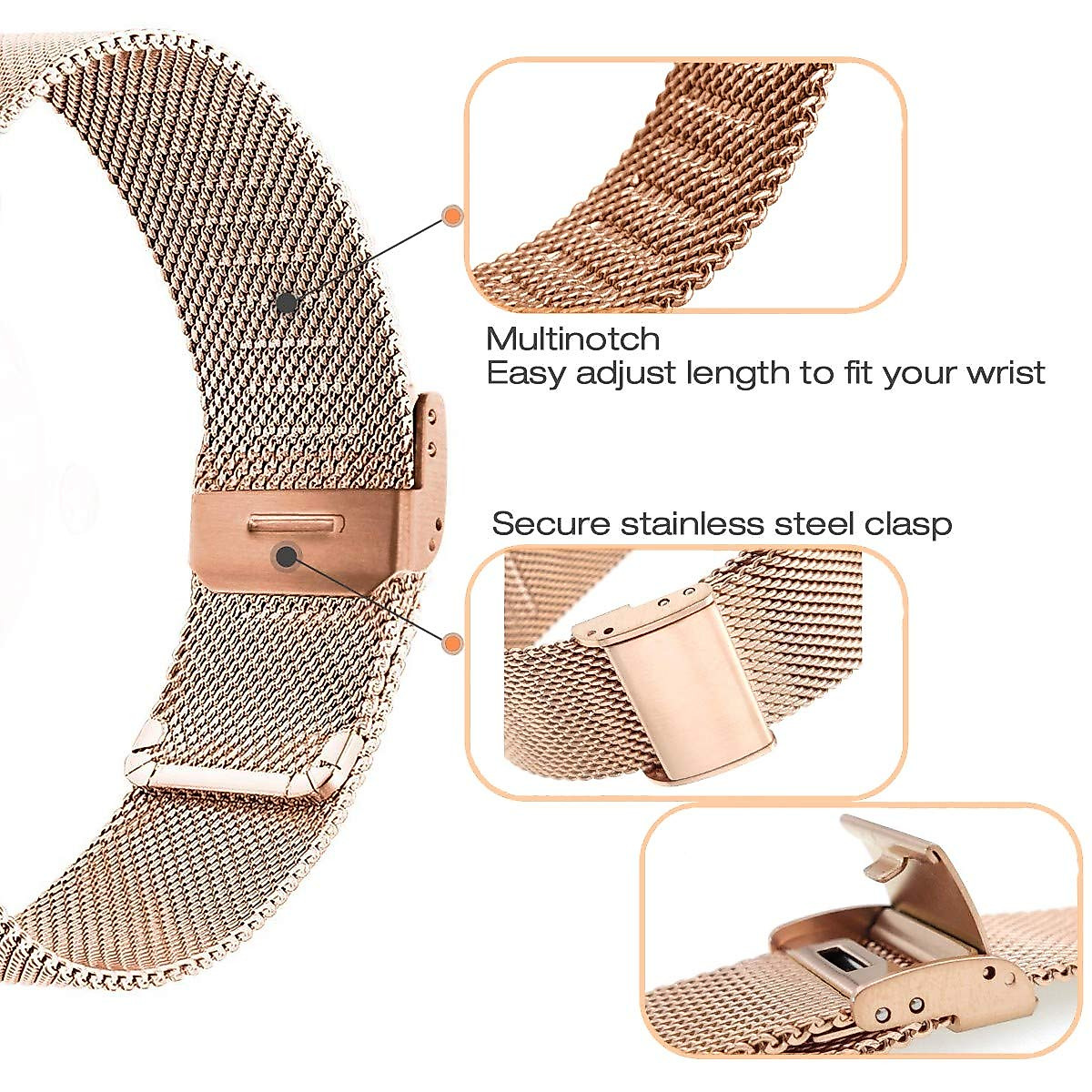 Abanen for Garmin Venu 2 Plus/Venu Sq 2 / Vivoactive 5 Watch Band, 20mm Quick Release Metal Mesh Stainless Steel Wristband Strap for Vivomove Sport/Trend (Rose Gold)