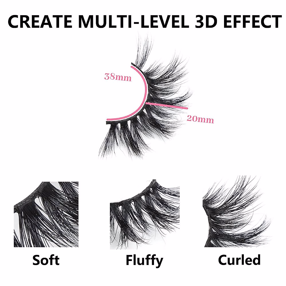Kisslily 5 Pairs 20mm 3D Real Mink Eyelash Pack Fluffy False Eyelashes Extension Multi Pack Handmade Reusable Criss-cross Dramatic Thick Lash（188）
