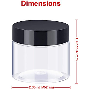 SATINIOR 24 Pieces Empty Clear Plastic Jars with Lids Round Storage Containers Wide-Mouth for Beauty Product Cosmetic Cream Lotion Liquid Slime Butter Craft and Food (Black Lid, 2 oz)