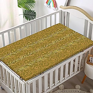 Damask Themed Fitted Mini Crib Sheets,Portable Mini Crib Sheets Soft & Stretchy Fitted Crib Sheet - Great for Boy or Girl Room or Nursery,24“ x38“,Pale Coffee Fawn