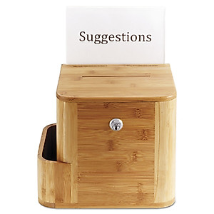 Safco Products 4237NA Wood Suggestion, Charity, Voting Box, Lock and Card Storage Pocket, Freestanding or Wall Mounted, Includes Suggestion Cards