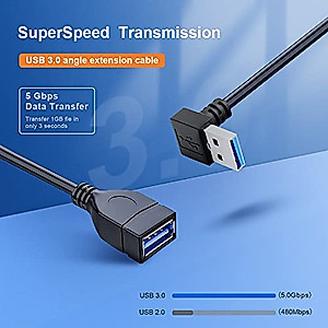 SuperSpeed USB 3.0 Male to Female Extension Data Cable Up and Down Angle 2PCS by Oxsubor(20CM,8IN)