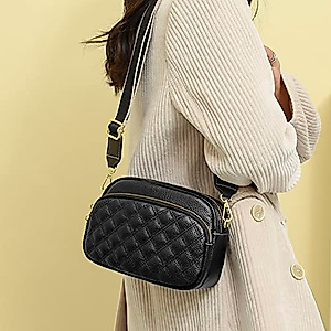 Camera Crossbody Bag for Women Genuine Leather Wide Strap Shoulder Bag Purse Trendy Design Camera Purse Crossbody Top Zip