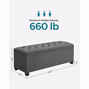 SONGMICS Storage Ottoman Bench, Foldable Foot Rest with Legs, 15.7 x 43 x 15.7 Inches, End of Bed Bench, Storage Chest, Load up to 660 lb, for Living Room, Bedroom, Entryway, Dark Gray ULSF088G01