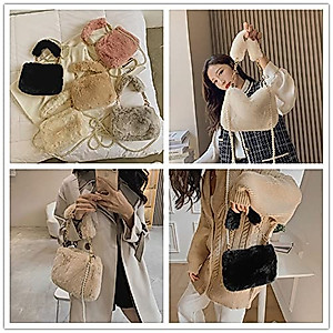 Plush Shoulders Bags Women Plush Tote Bags Furry Handbag Soft Fluffy Coin Purse Phone Bag(black)