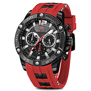 AIMES Watches for Men Red Stylish Analog Quartz Chronograph Waterproof Luminous Big Face Mens Watches Business Work Sport Casual Fashion Designer Dress Men's Wrist Watches Elegant Gift for Men