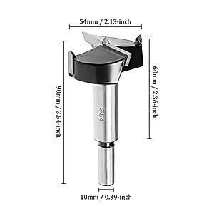 Kozelo Forstner Drill Bit - [54mm] Tungsten Carbide Auger Opener for Wood Furniture Hinge Woodworking Use, Round Shank, Black