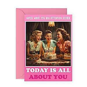 CENTRAL 23 Sister Birthday Card Funny - Today Is All About You - Retro Humor - Sarcastic Birthday Cards For Best Friend Bff Daughter Mom Wife - Comes With Fun Stickers