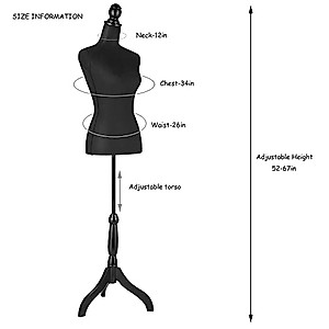 Female Dress Form Mannequin Body Torso Stand with Adjustable Height Stand Dress Form for Display or Decoration, Black