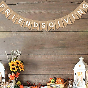 SWYOUN Burlap Friendsgiving Banner Thanksgiving Friends Party Bunting Garland Decoration Supplies(White)