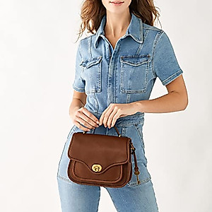 Fossil Women's Heritage Leather Top Handle Crossbody Purse Handbag, Brown (Model: ZB1785200)