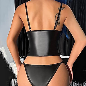 Lingerie for Women Sexy Naughty PU Leather Long Sleeve Front Zipper Babydolls Wet Look Clubwear Mini Dress Chemises Teddies