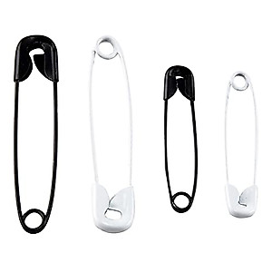 SINGER 00296 Black and White Safety Pins, Assorted Sizes, 25-Count