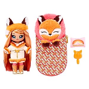 MGA Entertainment Na Na Na Surprise Camping Dolls Sierra Foxtail - Fox-Inspired 7.5" Fashion Doll with Orange Hair and -Plush Fox Sleeping Bag, 2-in-1 Gift, Toy for Kids Ages 5 6 7 8+ Years