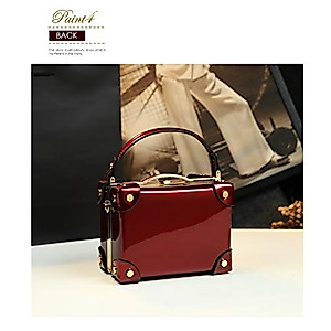 Fashion Women's Top Handle Satchel Handbags Leather Evening Bag Purses Small Hard Square Box Shoulder Bags (Red)