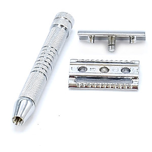 OdontoMed2011® Safety Razor Double Edge Stainless Steel Blades Manual Shaving Razor with 5 Pcs Double Edge Razor Blades BTS-326