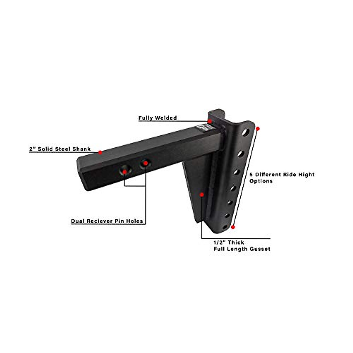 Bulletproof Hitches 2.0" Adjustable Heavy Duty (22,000lb Rating) 8" Drop/Rise Trailer Hitch with 2" and 2 5/16" Dual Ball (Black Textured Powder Coat, Solid Steel)