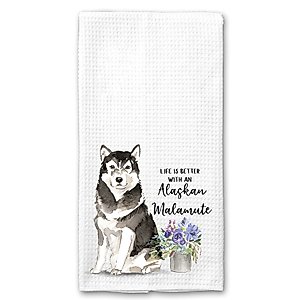 Watercolor Life is Better with an Alaskan Malamute Microfiber Kitchen Towel Gift for Animal Dog Lover