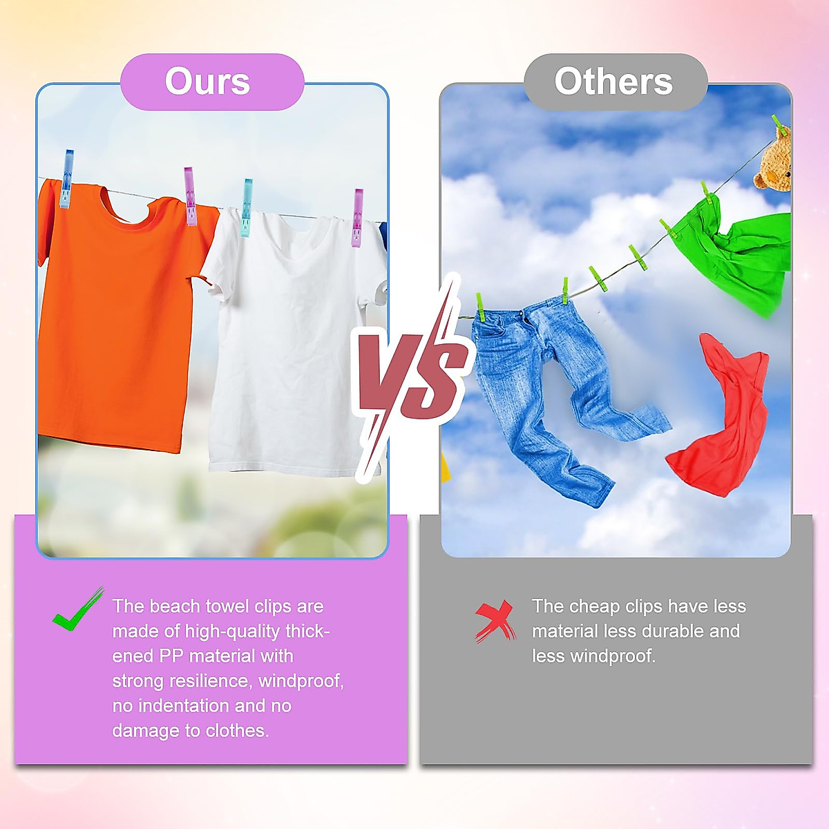 15 Pcs Large Beach Towel Clips, Sewing Clamps Plastic Clothes Pins & Quilt Clips, Kitchen & Bathroom Towel Clips, Large Strong Clothes Clips Keep Towel from Blowing Away(3 Colors)