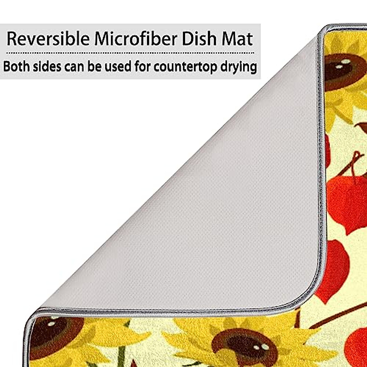 Dish Drying Mat for Kitchen Counter 16x18 Drying Rack Pad Absorbent Microfiber Reversible Kitchen Accessories Fall Pumpkin Sunflower